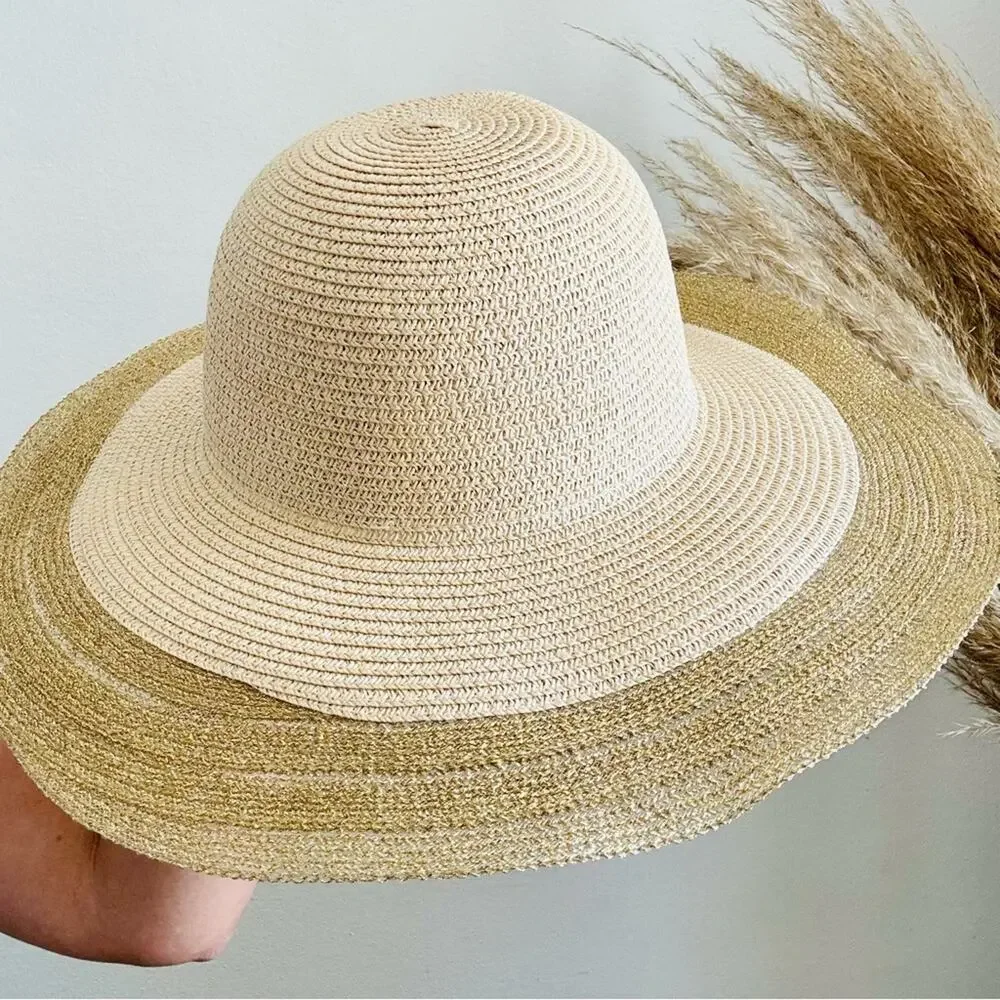 Vintage | Accessories | Vintage Nordstrom Cream Tan Straw Wide Brim ...